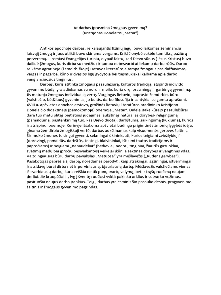 Ar Darbas Įprasmina Žmogaus Gyvenimą | PDF