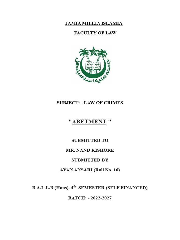 Ipcproject Ayan | PDF | Aiding And Abetting | Crimes