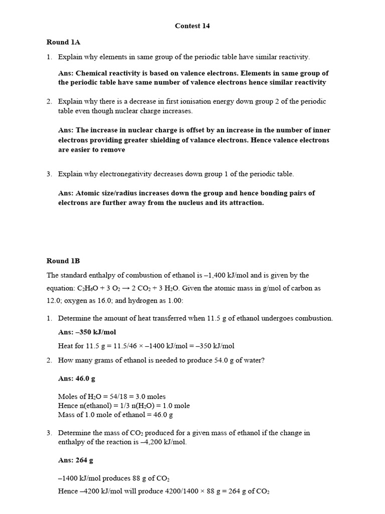 Contest 20 | Download Free PDF | Mole (Unit) | Chemical Reactions