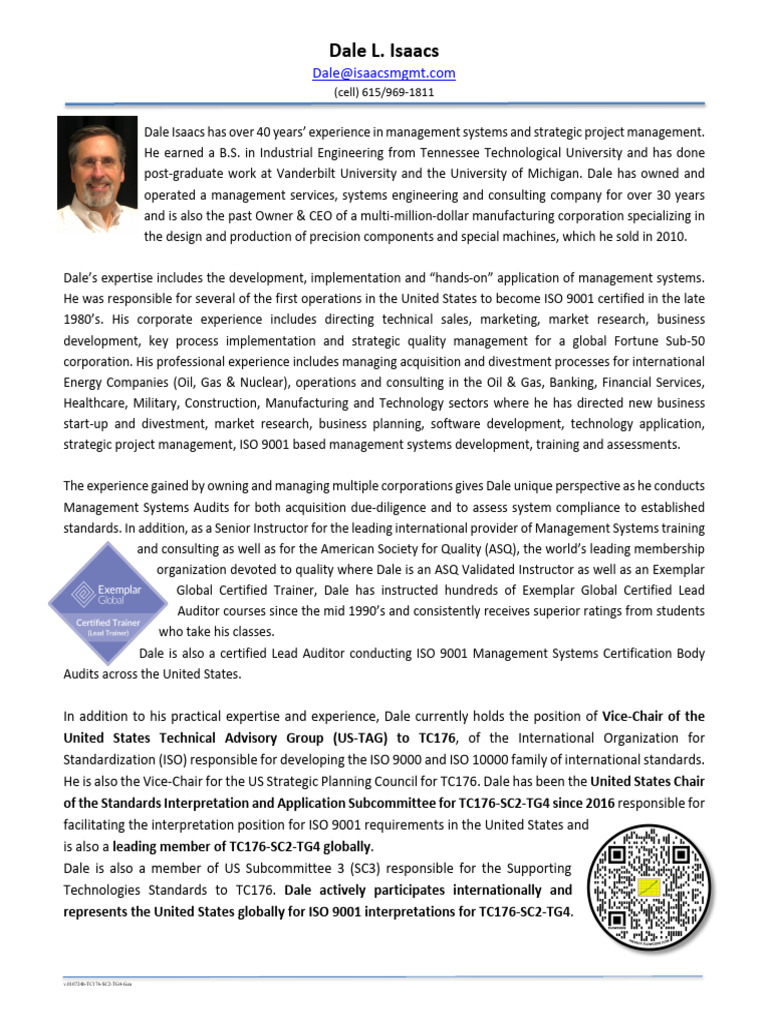 2024b-TG4-Dale Isaacs CV | PDF | Iso 9000 | International Organization ...