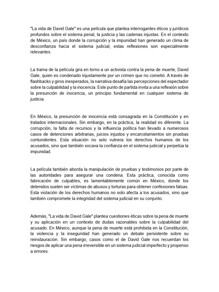 Justicia y corrupción en "David Gale" | PDF | Pena capital | Castigos