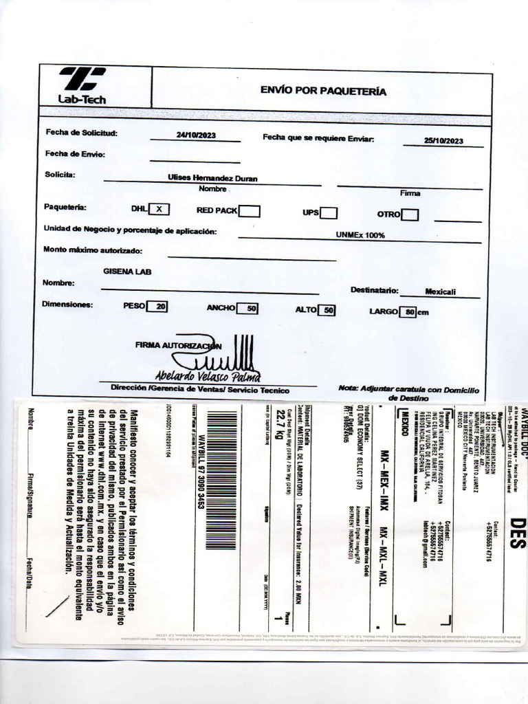 Guia DHL Mex 973090 3453 | PDF