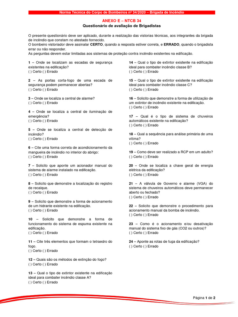 NTCB 34 2020 Anexo E | PDF | Incêndios