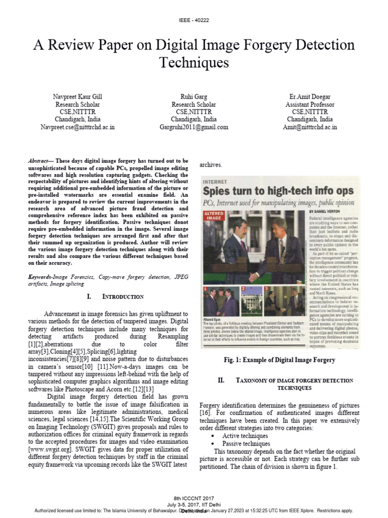 A Review Paper On Digital Image Forgery Detection Techniques Pdf