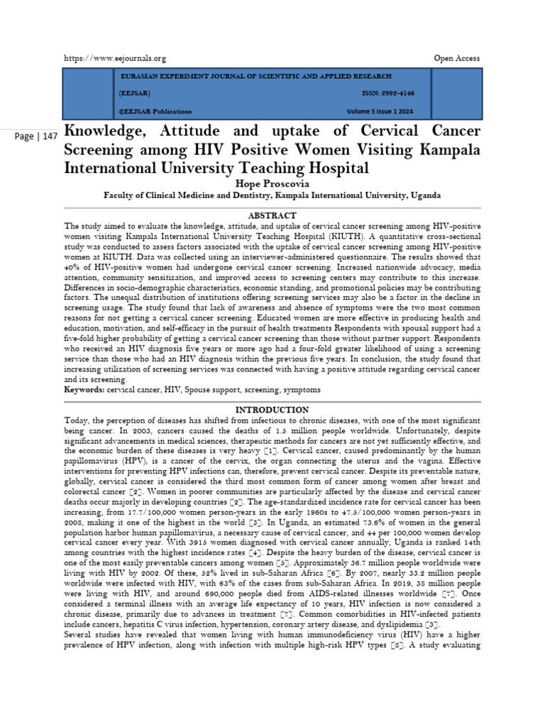 Knowledge Attitude And Uptake Of Cervical Cancer Screening Among Hiv 8134