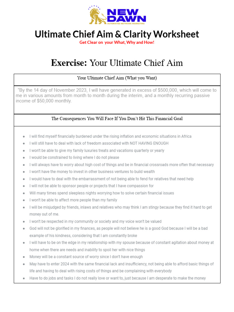 Clarity Worksheet For Network Marketers | PDF | Money | Economies