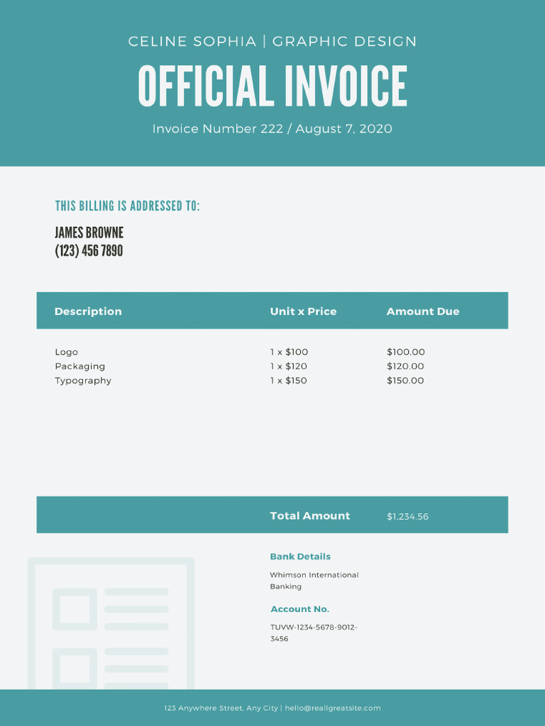 Teal and White Simple Minimalist Invoice Letterhead | PDF