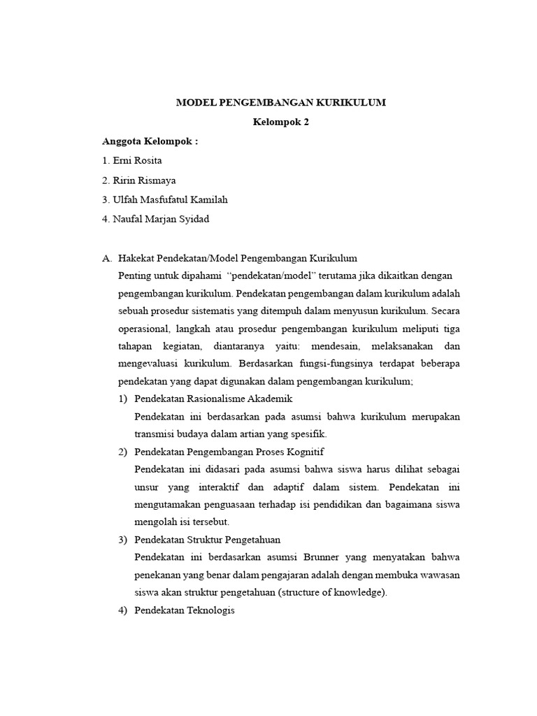Resume Model Pengembangan Kurikulum Kelompok 2 | PDF | Karier ...