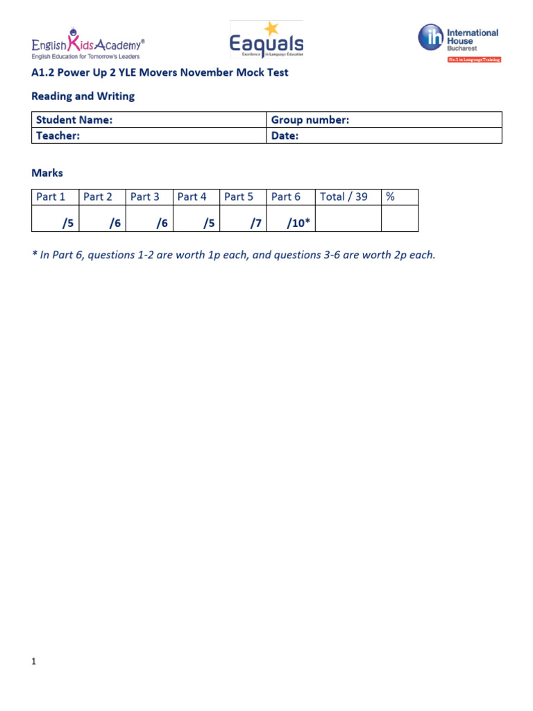 Power Up 2 YLE Movers Mock Test | PDF