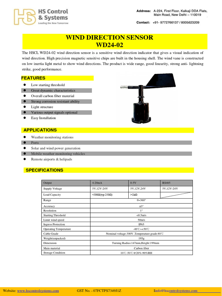 Wind Direction WD24-02 | PDF | Sensor | Manufactured Goods