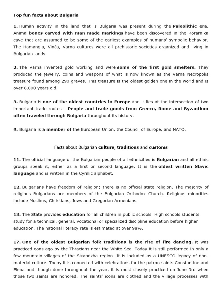 Bulgaria Fun Facts | Download Free PDF | Bulgaria