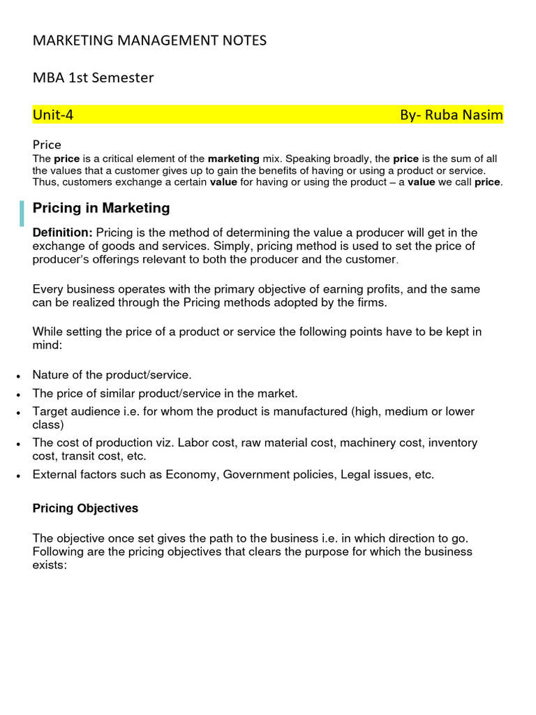 Pricing Strategies In Marketing Management Pdf Pricing Marketing
