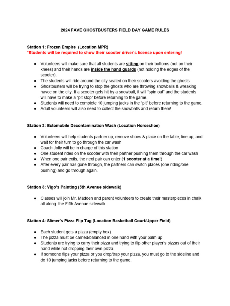 2024 Field Day Game Rules | PDF | Games & Activities