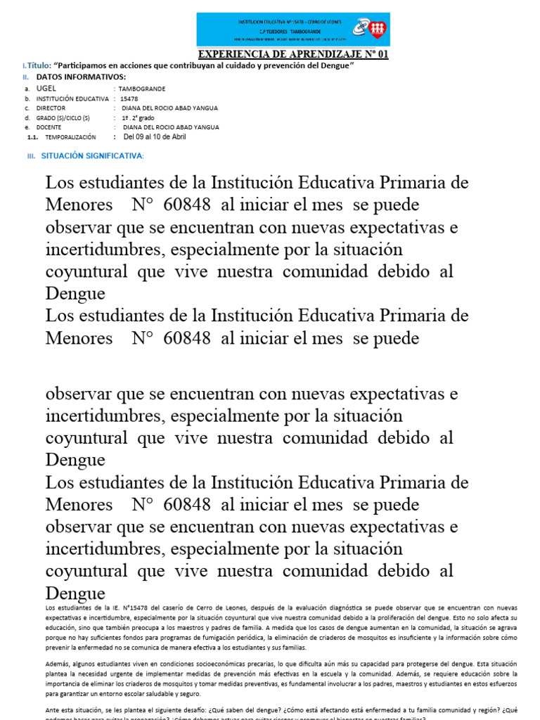 2024 Experiencia De Aprendizaje N 01 Ok Descargar Gratis Pdf