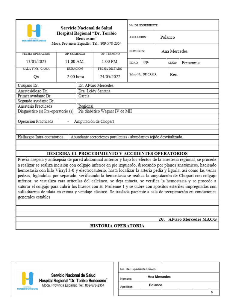 Amputacion de Chopart Ana Mercedes Polanco | PDF | Enfermedades y ...