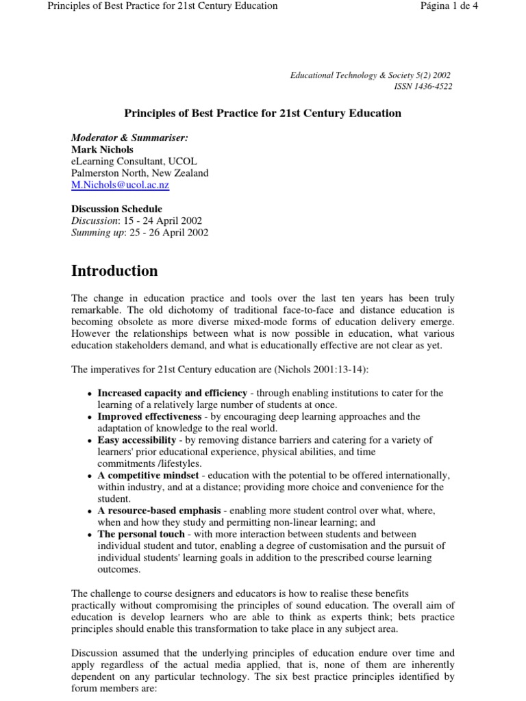 Principles of Best Practices For 21 Education | PDF | Educational ...