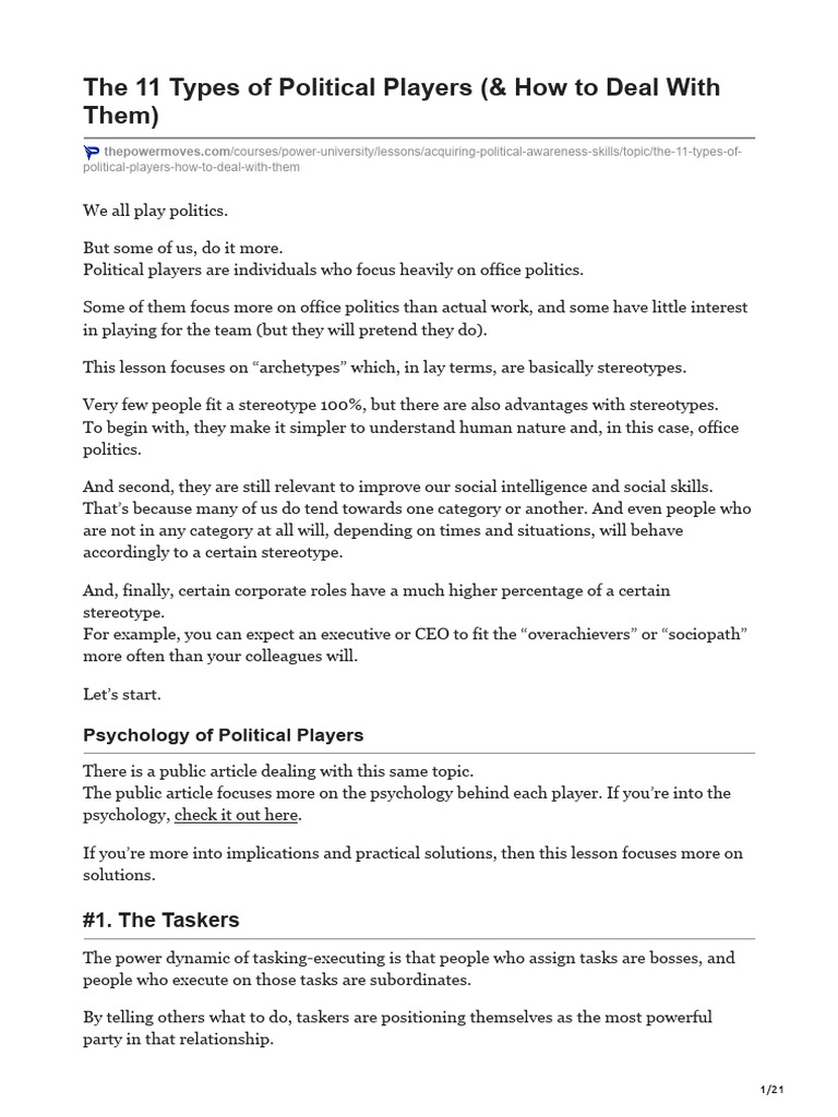 1.the 11 Types of Political Players Amp How To Deal With Them ...