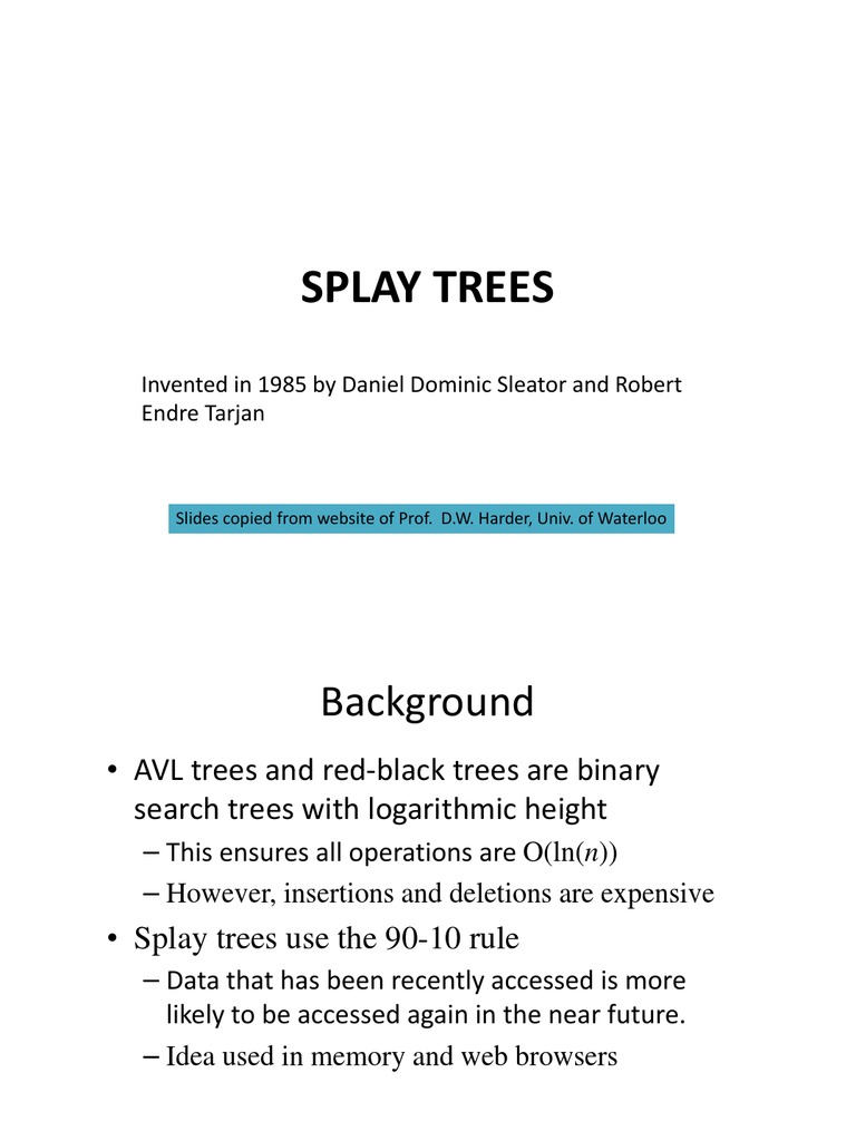 Splay Trees Splay Trees Invented In 1985 By Daniel Dominic Sleator And Robert Endre Tarjan