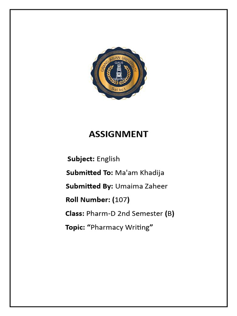 Umaima Eng Assignment | PDF | Pharmacy | Medical Prescription