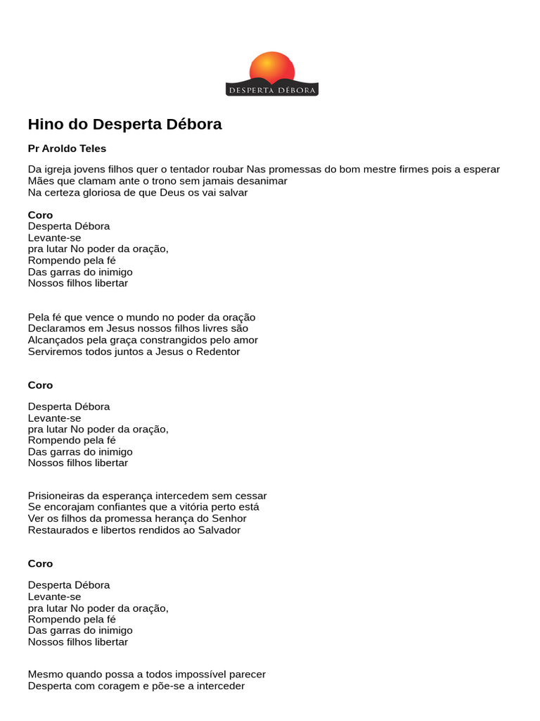 Letra Do Hino Desperta Débora - Docx - 20231010 - 182347 - 0000 | PDF
