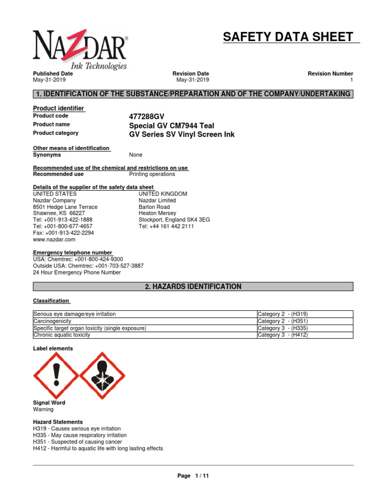 NazDar Special GV CM7944 Teal GV Series SV Vinyl Screen Ink | PDF ...
