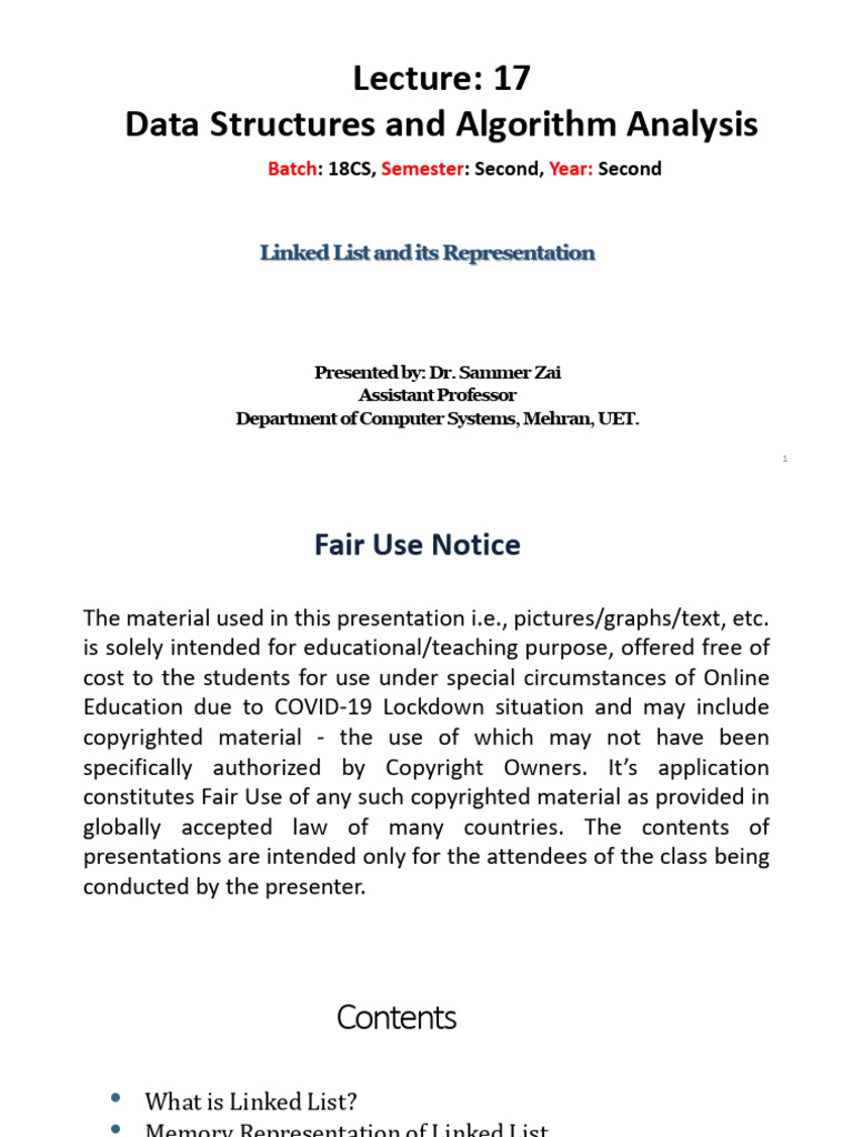 Lecture 17 Linkedlist And Its Representation Pdf Pointer Computer Programming