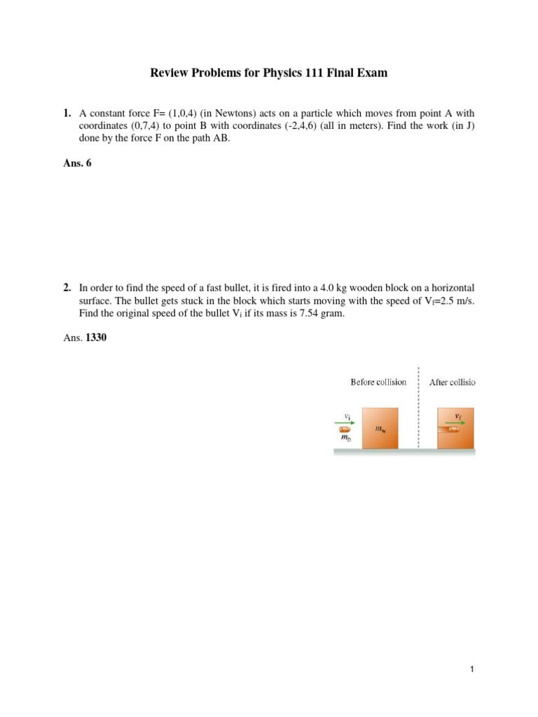 Physics 111 Final Exam Review Problems | PDF | Force | Orbit