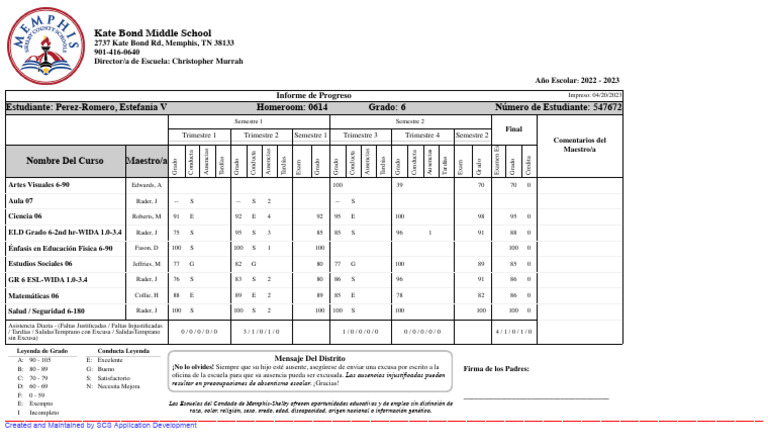 Estefania Perez Stored Grades Report Card | PDF