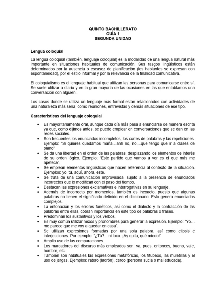 Características del Lenguaje Coloquial | PDF | Léxico | Poesía