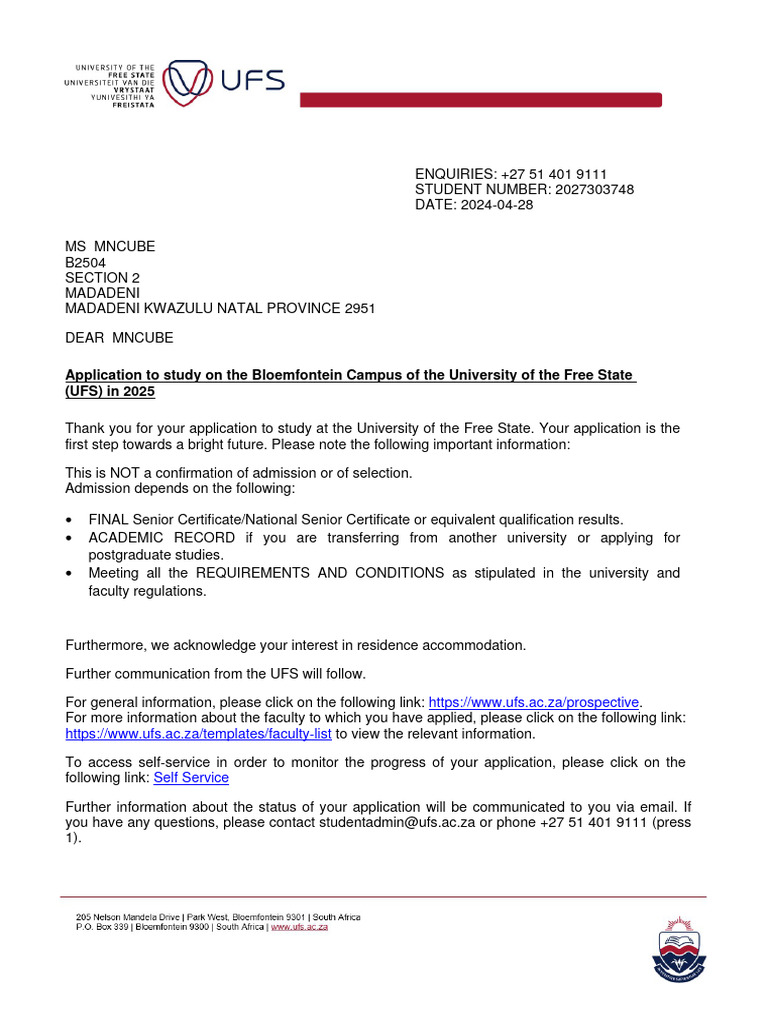 UFS 2025 Application Acknowledgment | PDF | Business