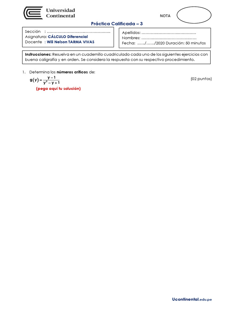 Práctica Calificada - 03-Cál Dif - 2020-Calulo Diferencial | PDF | Matemáticas | Análisis matemático