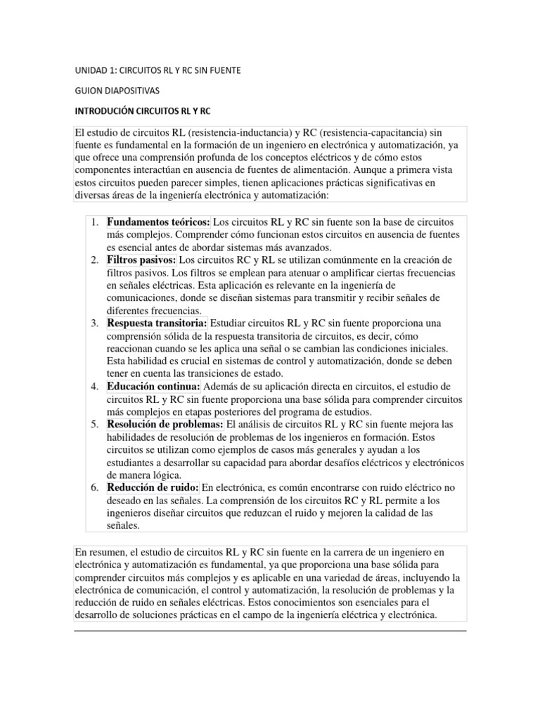 Unidad 1 Clase 2 y 3 Guion Diapositivas | Descargar gratis PDF | Inductor | Red eléctrica