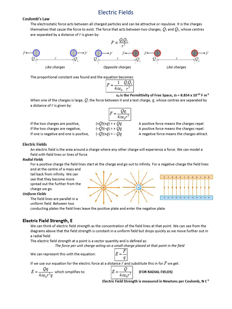 5.1 Electric Fields Notes | Download Free PDF | Electric Field | Force