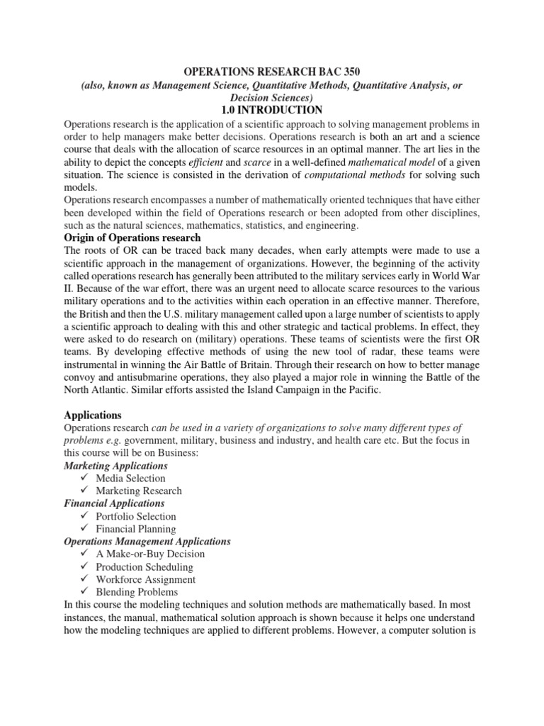 Operations Research Bac 350 | PDF | Mathematical Optimization | Linear Programming