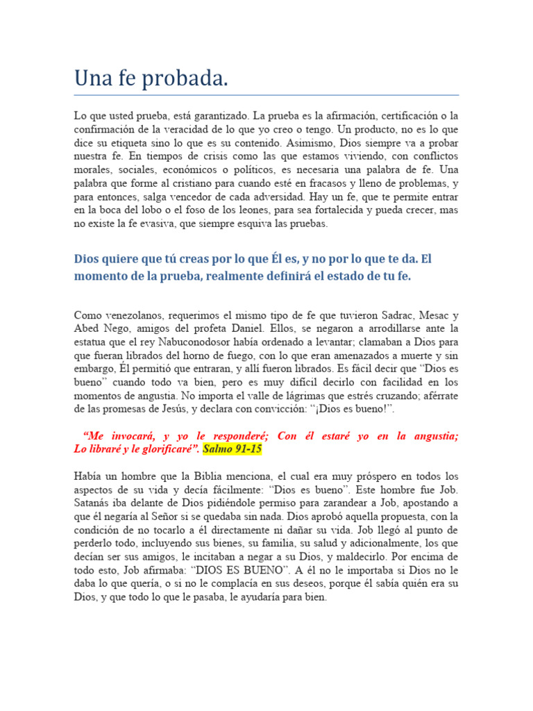 Fe Inquebrantable en Tiempos Difíciles | PDF | Jesús | Creencia ...