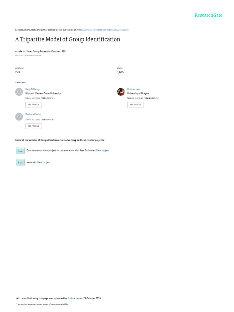 A Tripartite Model of Group Identification | Download Free PDF | Affect (Psychology) | Group ...