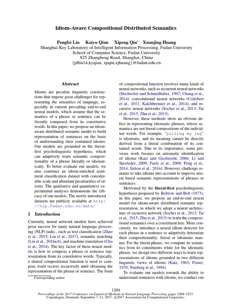 Idiom Aware Compositional Distributed Semantics | PDF | Idiom | Semantics