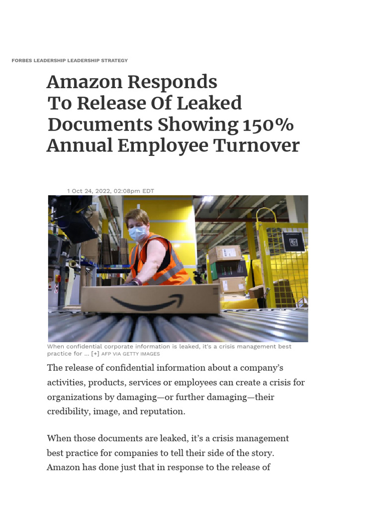 Amazon's 150% Employee Turnover Crisis | PDF | Employee Retention ...