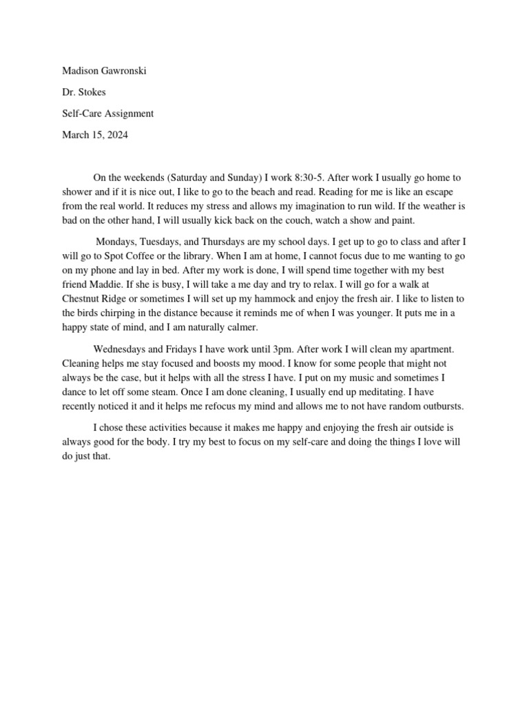 Self-Care Assignment | PDF