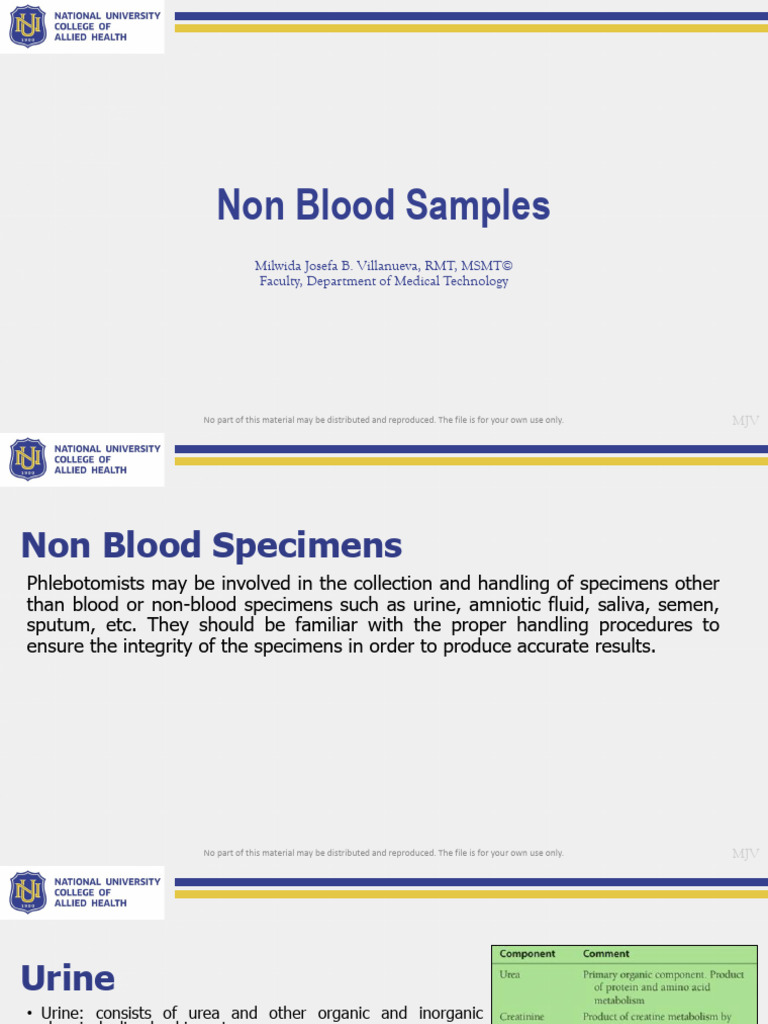 Non Blood Samples - Urine and Feces | PDF | Urine | Feces
