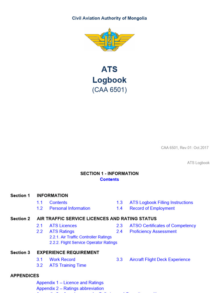 ATS Logbook CAA 6501 2018 01 25 | PDF | Air Traffic Control | Aviation
