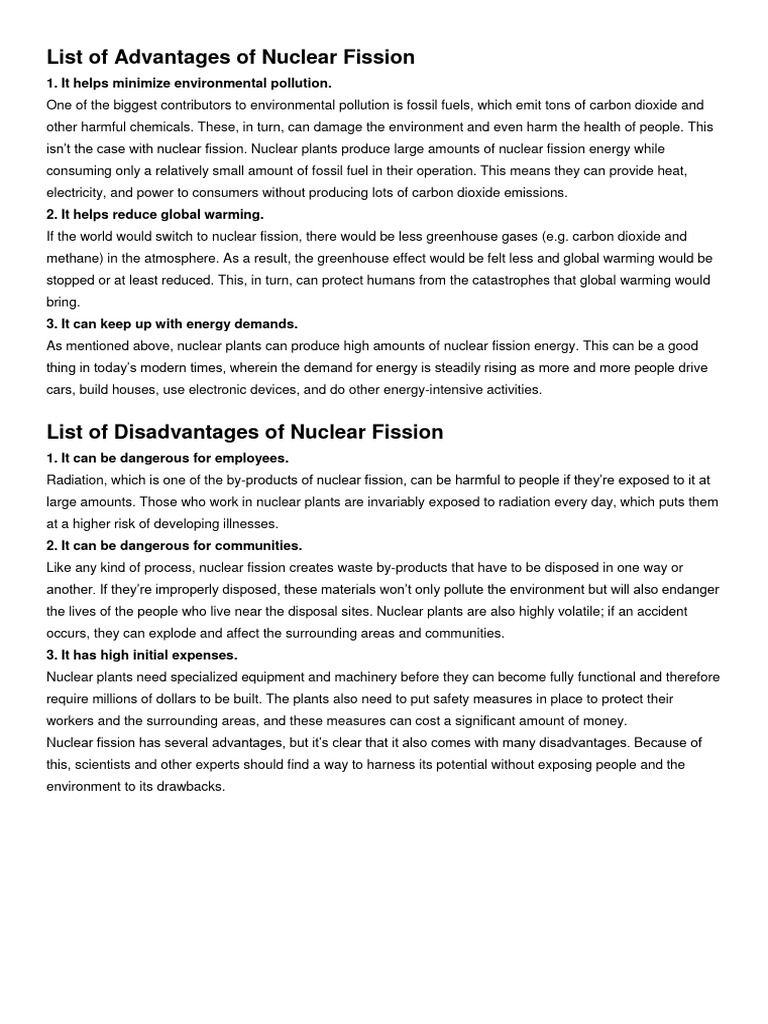 Advantages and Disadvantages of Nuclear Fission | PDF | Nuclear Power ...
