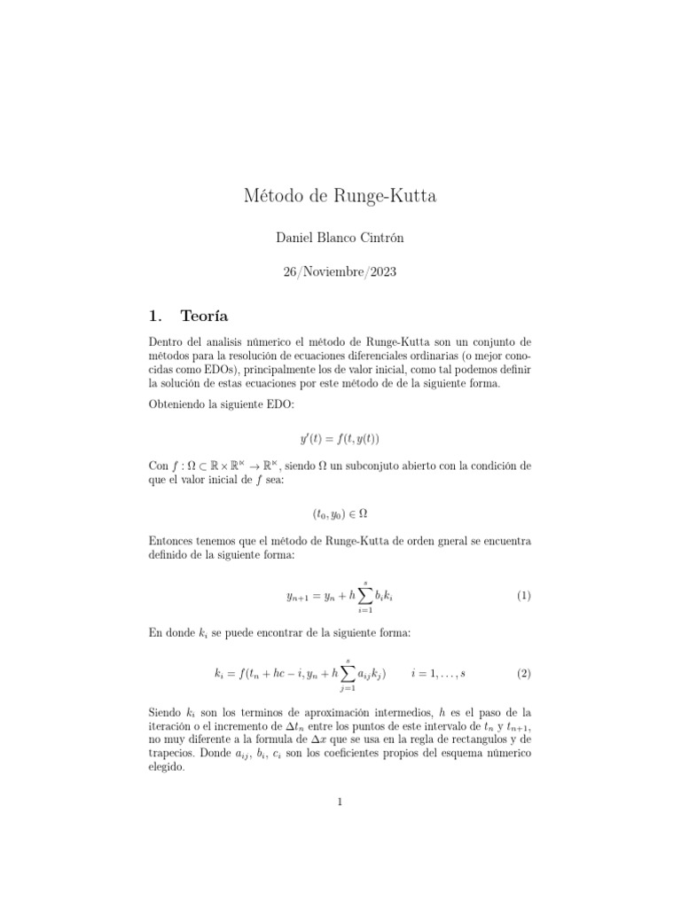 Método de Runge-Kutta: Teoría y Código | PDF | Ecuación diferencial ordinaria | Ecuaciones