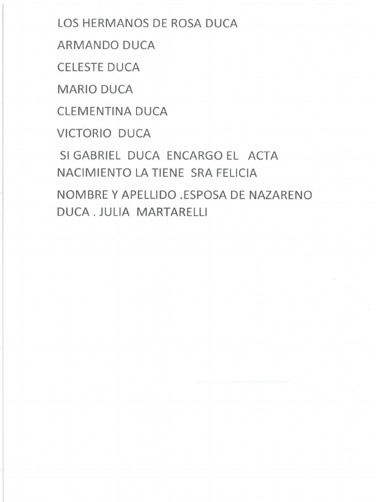 Nombre Hermanos de Rosa Duca | PDF