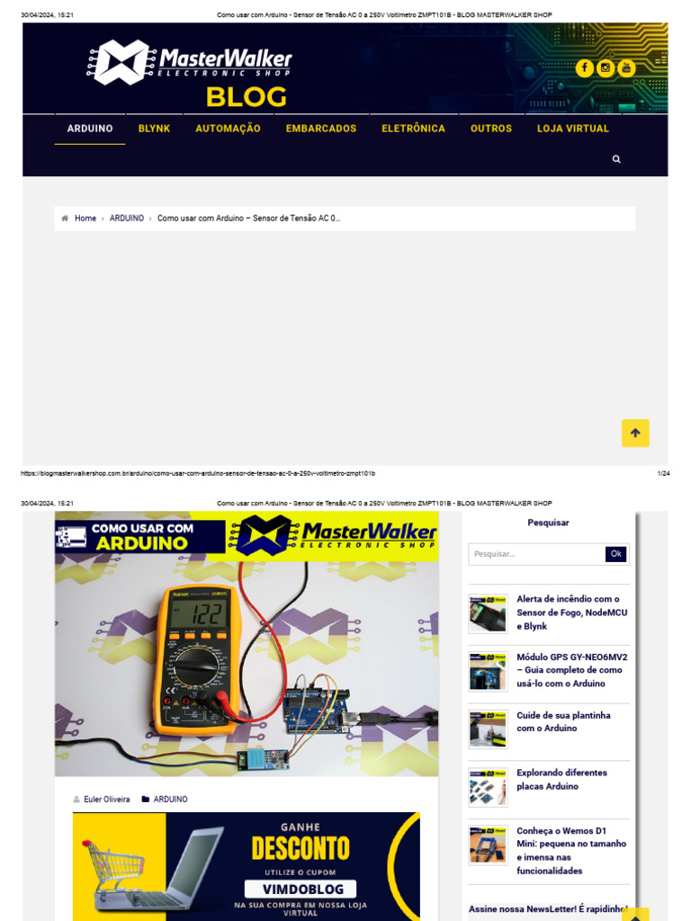 Arduino: Usando Sensor de Tensão AC ZMPT101B | PDF | Arduino | Metrologia