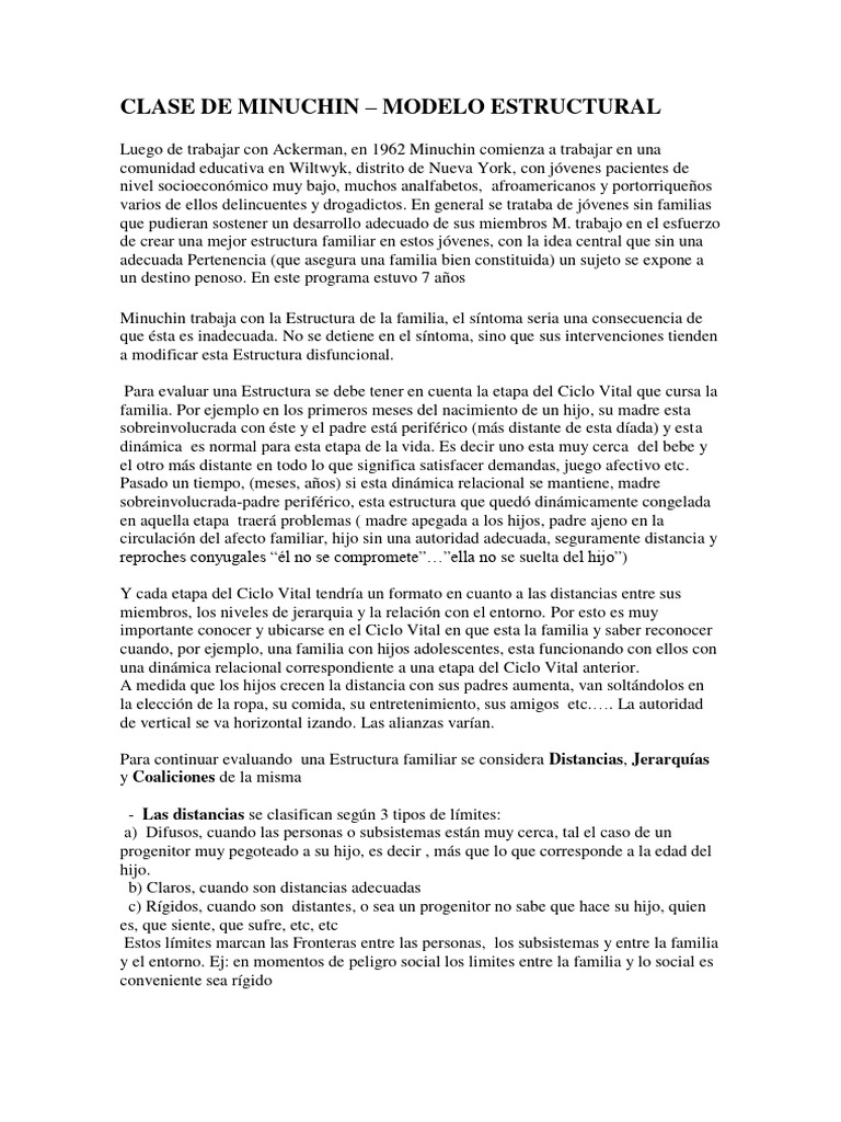 Clase de Minuchin - Modelo Estructural | PDF | Salud y bienestar