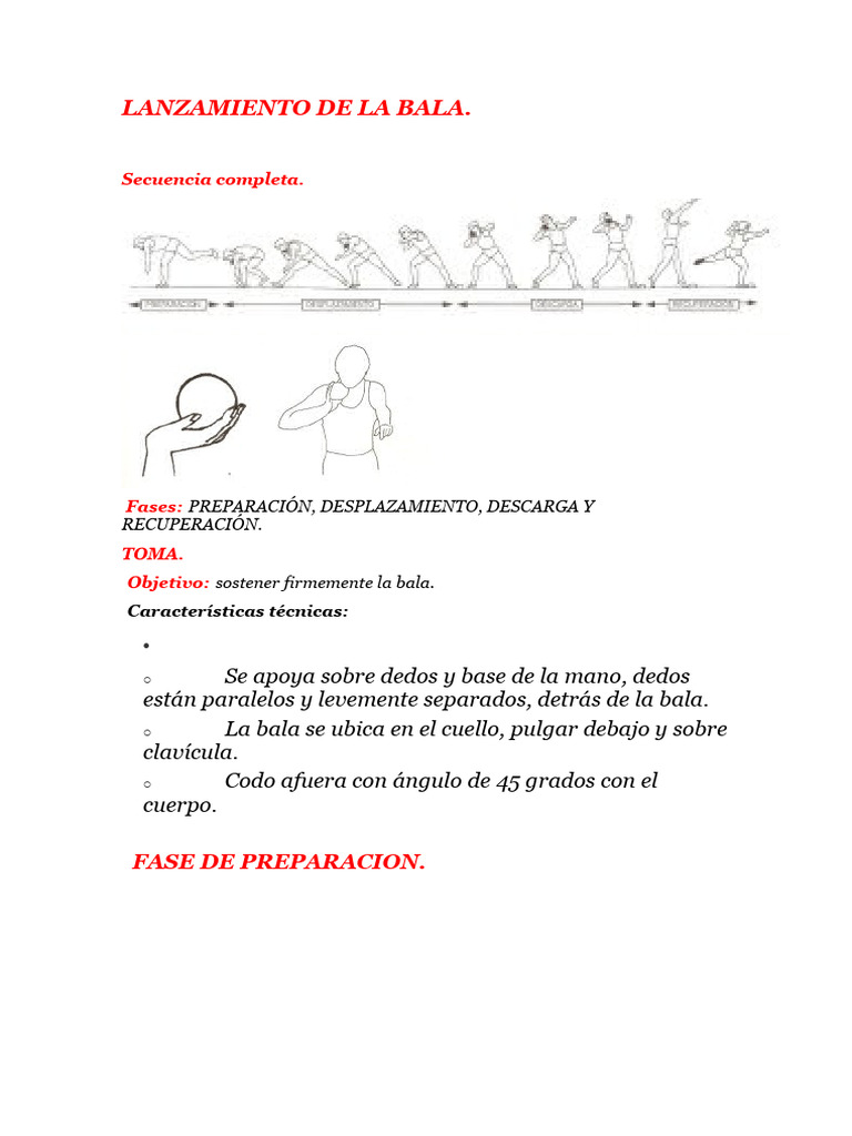 Lanzamiento de La Bala - Fases | PDF | Deportes y actividades al aire ...