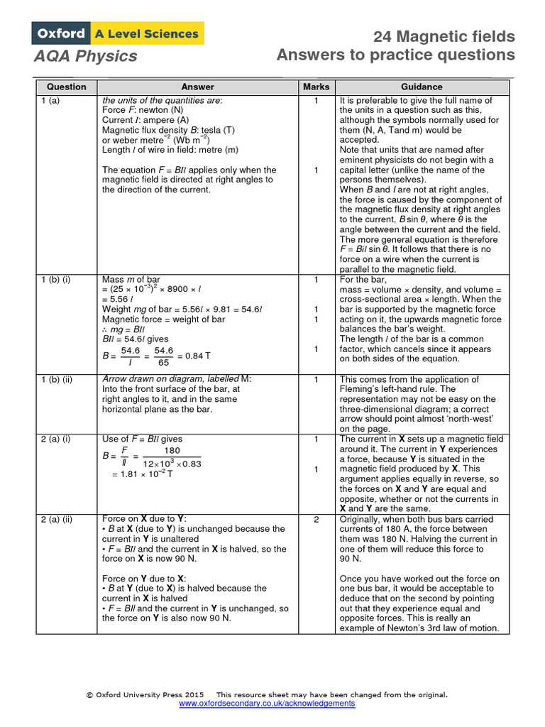 AQA Physics: Magnetic Fields Q&A | PDF | Force | Quark