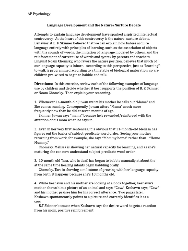Language Development: Nature vs. Nurture | PDF | Language Development ...