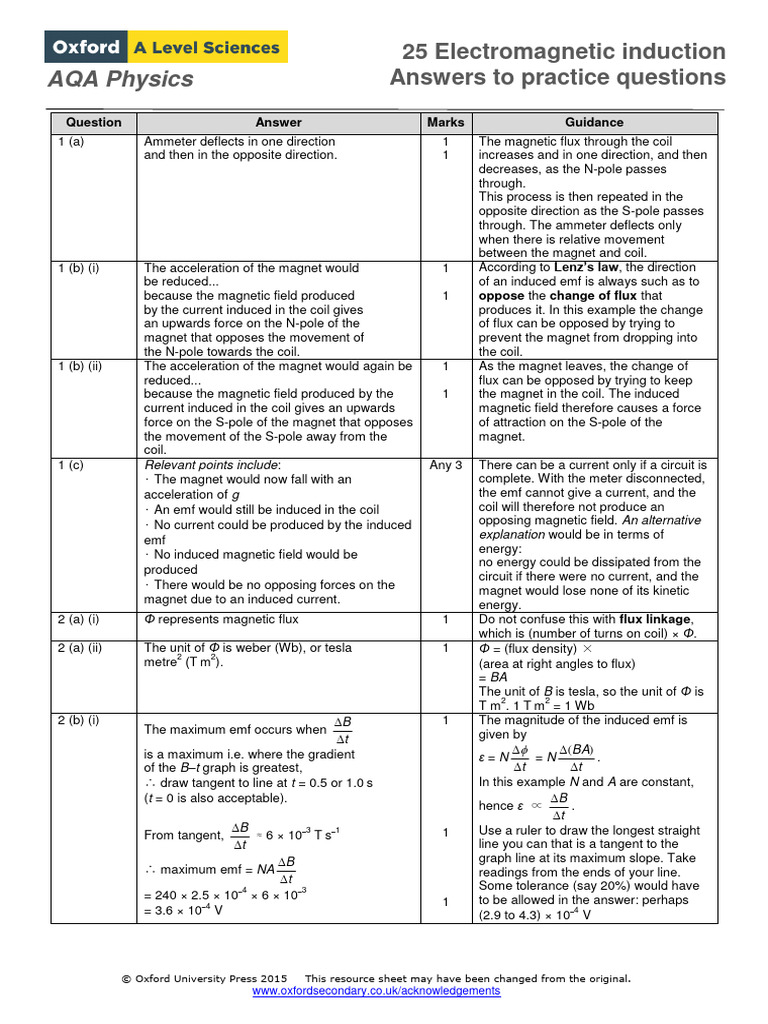 Electromagnetism Practice Answers Key | PDF | Electromagnetic Induction ...